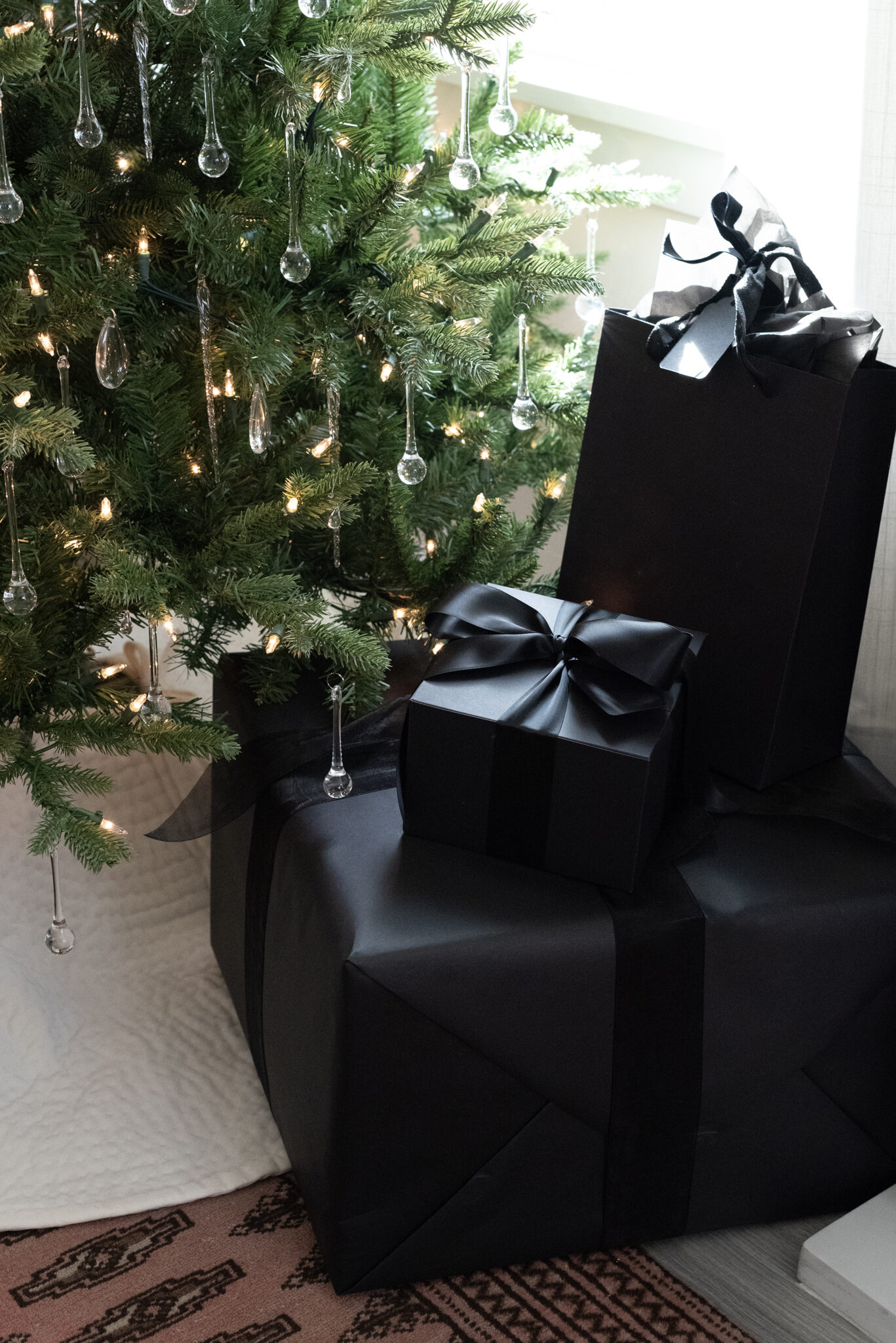 Simple Glass Icicle Decorated Christmas Tree - Room for Tuesday